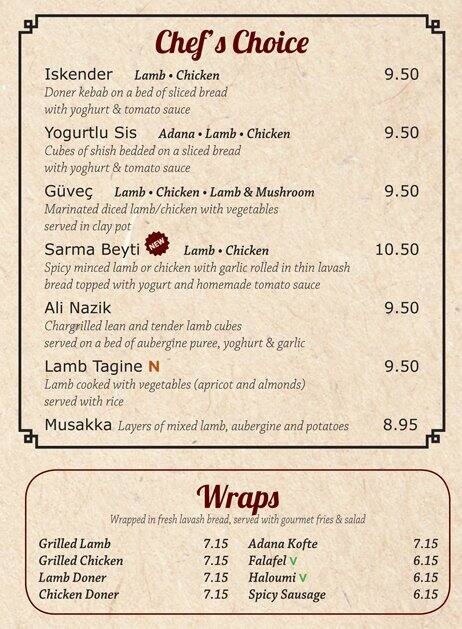 Menu at Kervan Sofrasi Restaurant, London, 171 Hertford Rd