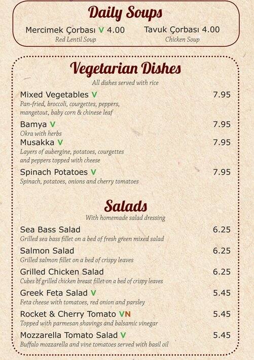 Menu at Kervan Sofrasi Restaurant, London, 171 Hertford Rd