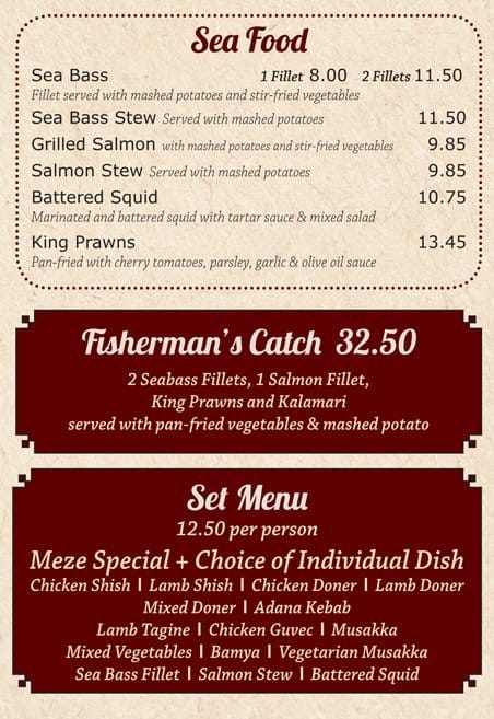 Menu at Kervan Sofrasi Restaurant, London, 171 Hertford Rd