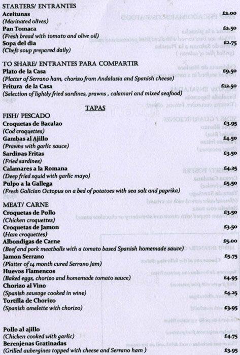 Menu at El Botellon restaurant, London, Tottenham 260 High Road