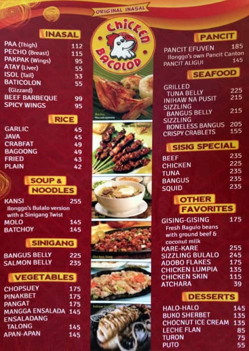 Chicken Bacolod Menu, Menu for Chicken Bacolod, Greenbelt, Makati City ...