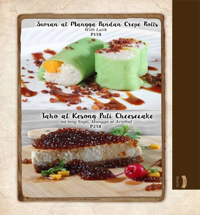 Menu at Dekada, Historic Filipino Cuisine restaurant, Makati