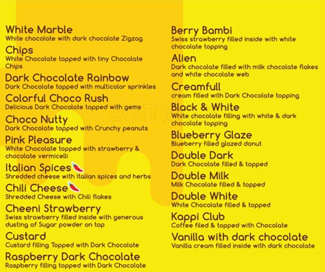 Menu at Donut Factory, Chennai, +GR2