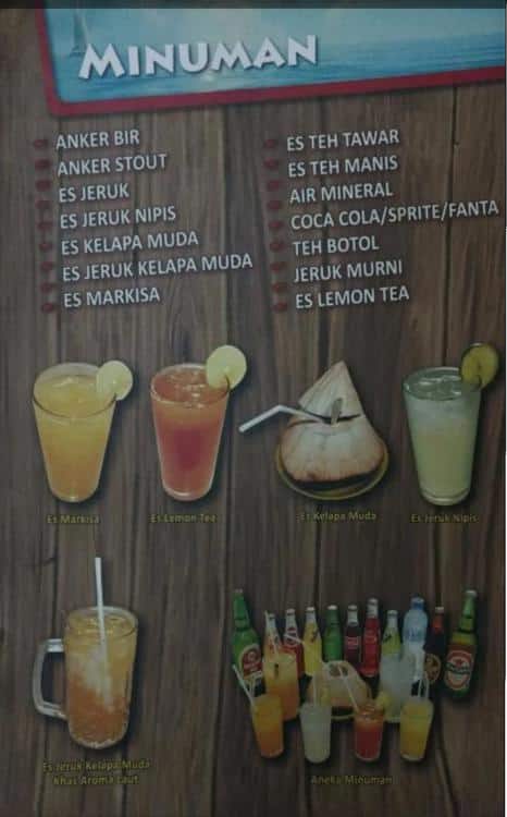 Menu at Pondok Aroma Laut restaurant, Central Jakarta