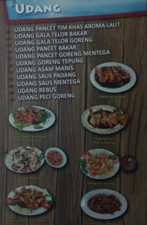 Menu at Pondok Aroma Laut restaurant, Central Jakarta