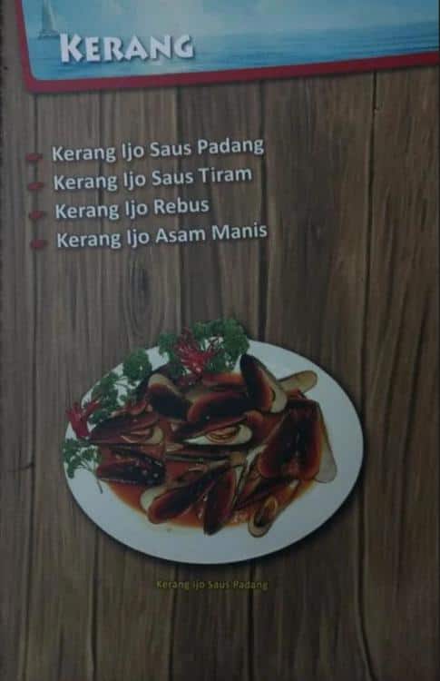 Menu at Pondok Aroma Laut restaurant, Central Jakarta