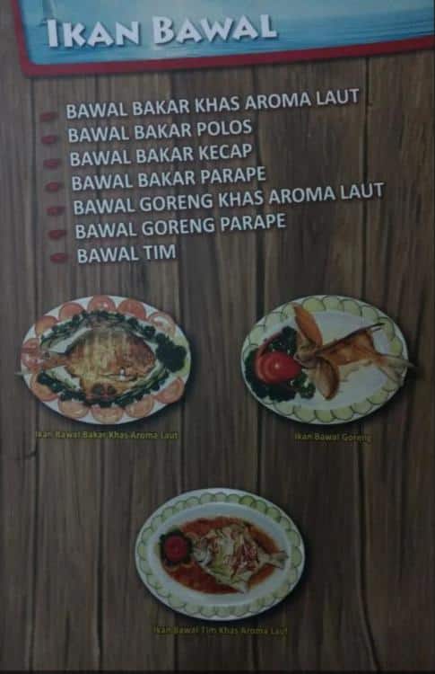 Menu at Pondok Aroma Laut restaurant, Central Jakarta