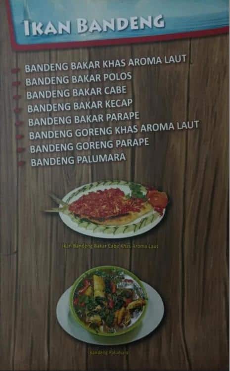 Menu at Pondok Aroma Laut restaurant, Central Jakarta