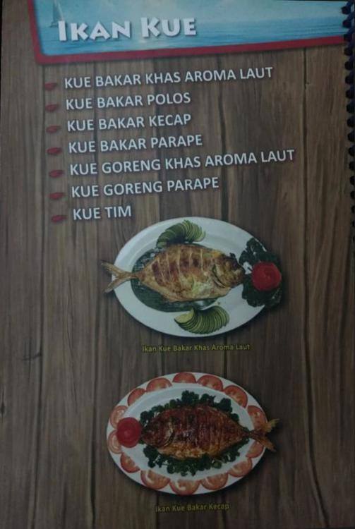Menu at Pondok Aroma Laut restaurant, Central Jakarta