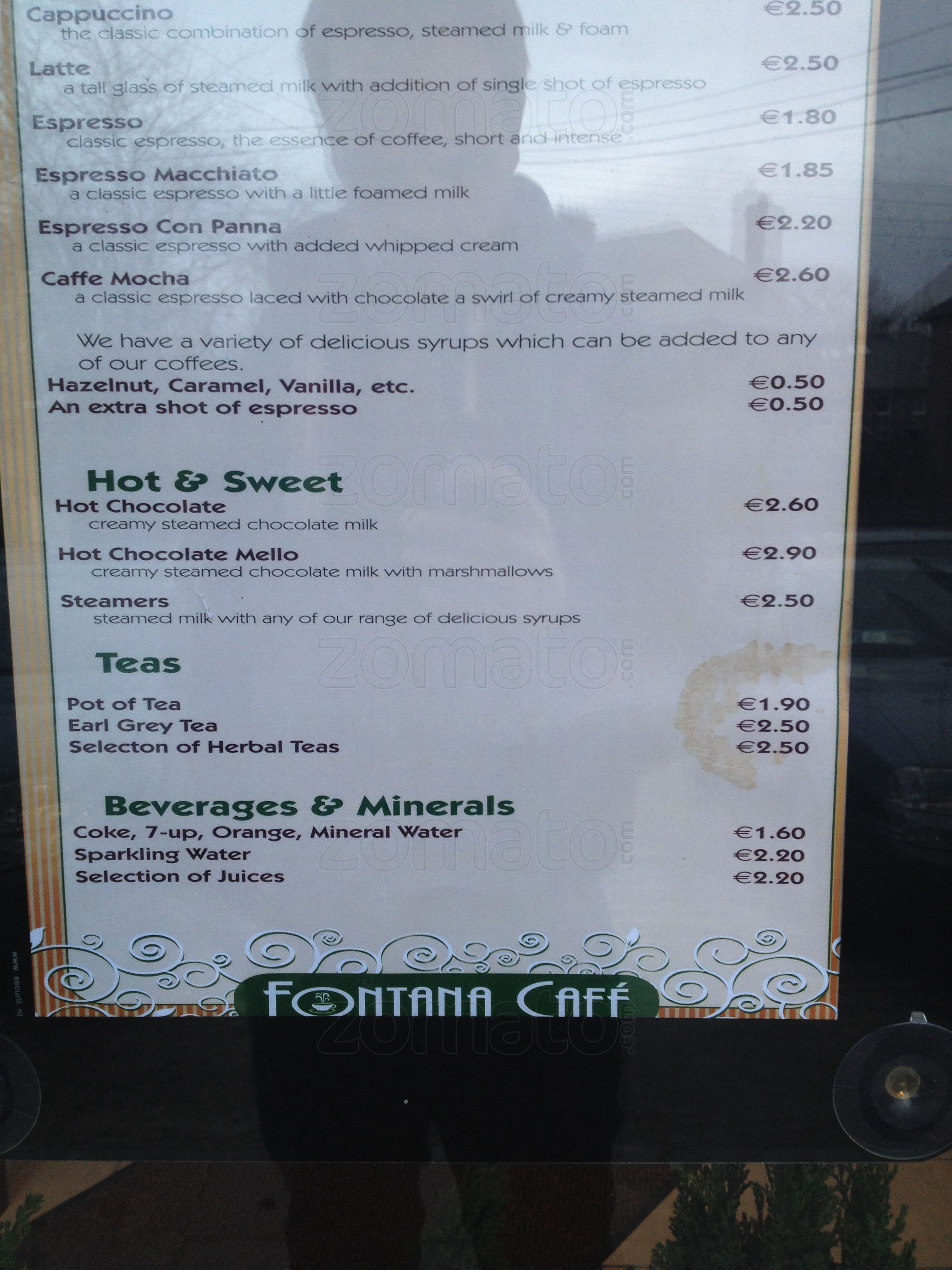 Menu at Fontana Cafe, Dublin, 255 Crumlin Road