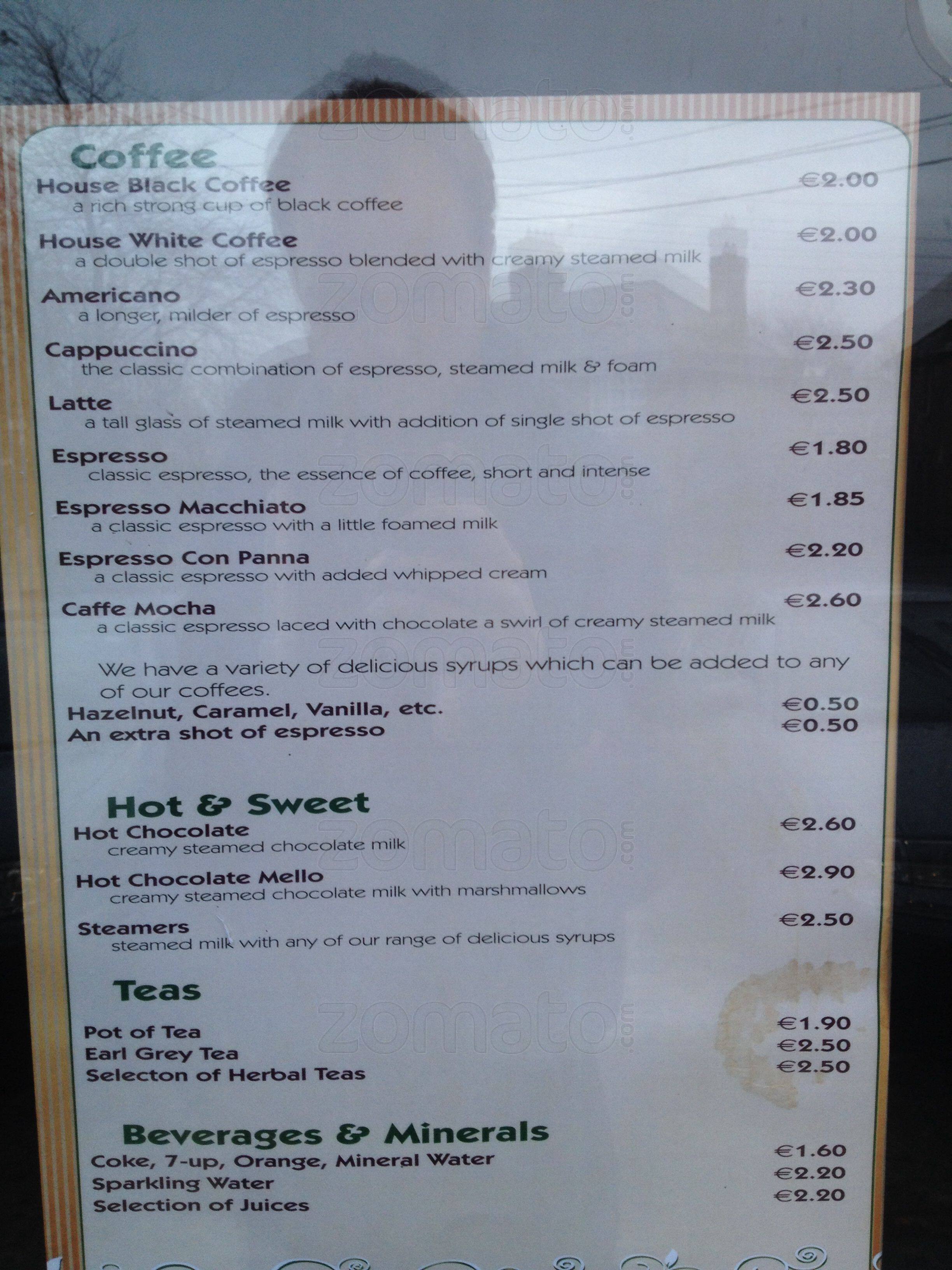 Menu at Fontana Cafe, Dublin, 255 Crumlin Road