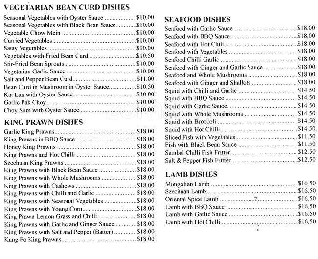 Carta de Kum Leng Chinese Restaurant, Koondoola