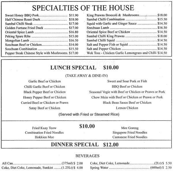 Carta de Kum Leng Chinese Restaurant, Koondoola