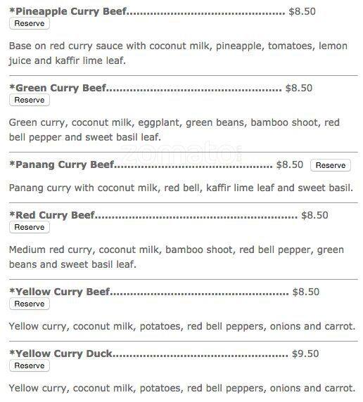 Menu at Thai Osha restaurant, Pleasant Hill