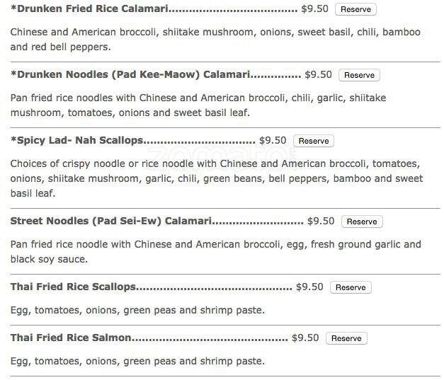 Menu at Thai Osha restaurant, Pleasant Hill