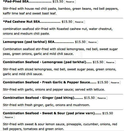 Menu at Thai Osha restaurant, Pleasant Hill