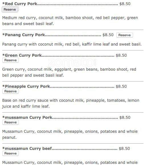 Menu at Thai Osha restaurant, Pleasant Hill