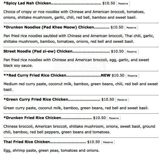 Menu at Thai Osha restaurant, Pleasant Hill