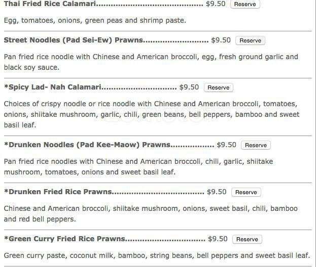 Menu at Thai Osha restaurant, Pleasant Hill