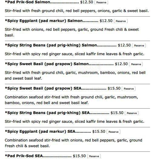 Menu at Thai Osha restaurant, Pleasant Hill
