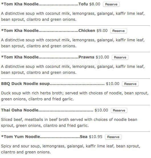 Menu at Thai Osha restaurant, Pleasant Hill