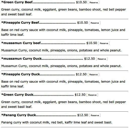 Menu at Thai Osha restaurant, Pleasant Hill