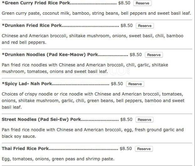 Menu at Thai Osha restaurant, Pleasant Hill