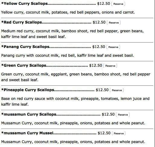 Menu at Thai Osha restaurant, Pleasant Hill