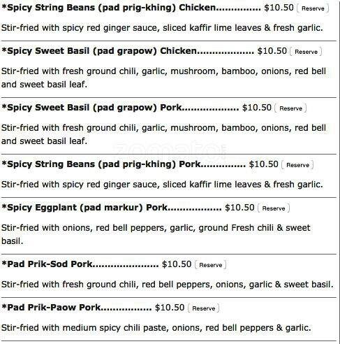Menu at Thai Osha restaurant, Pleasant Hill