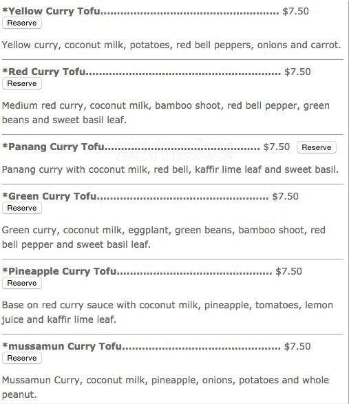 Menu at Thai Osha restaurant, Pleasant Hill