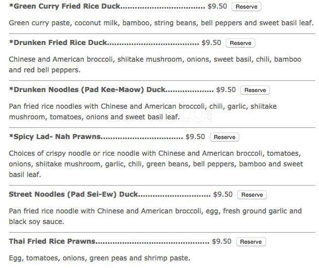 Menu at Thai Osha restaurant, Pleasant Hill