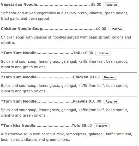 Menu at Thai Osha restaurant, Pleasant Hill