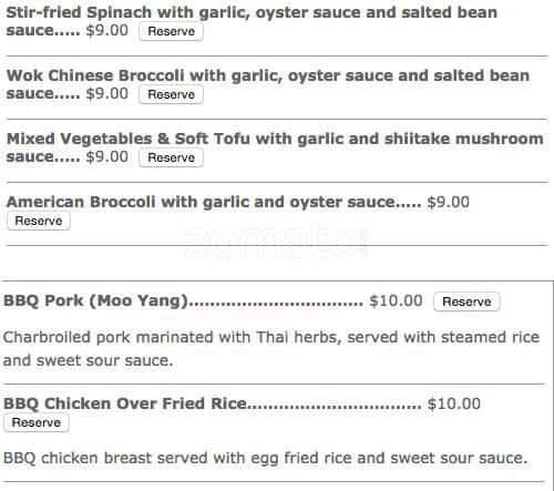 Menu at Thai Osha restaurant, Pleasant Hill