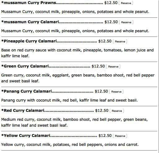 Menu at Thai Osha restaurant, Pleasant Hill