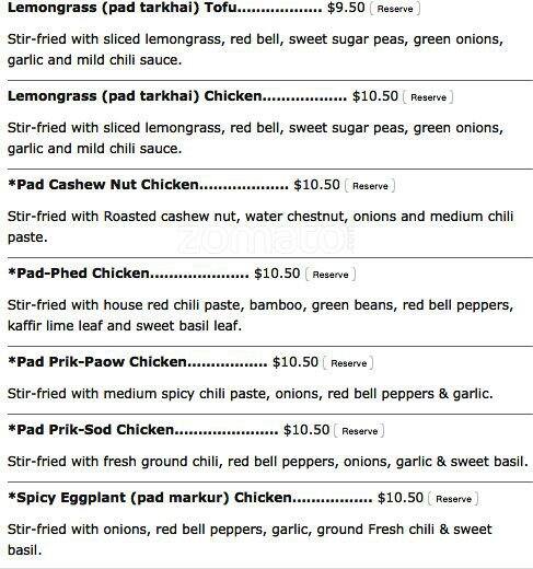 Menu at Thai Osha restaurant, Pleasant Hill