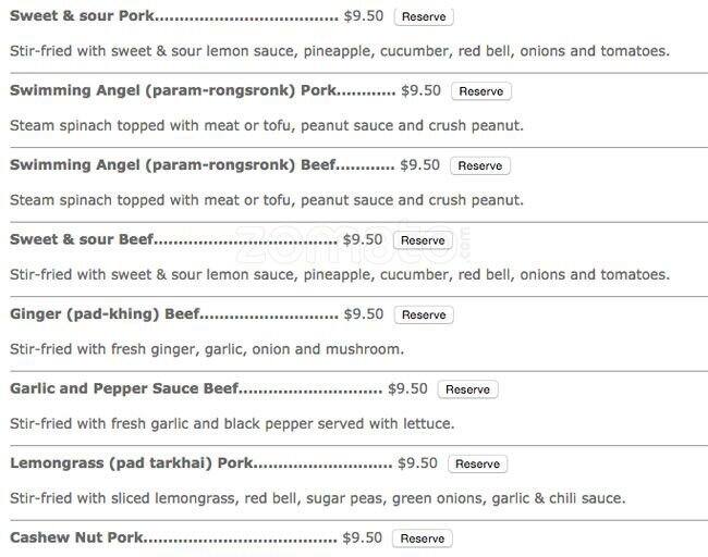 Menu at Thai Osha restaurant, Pleasant Hill