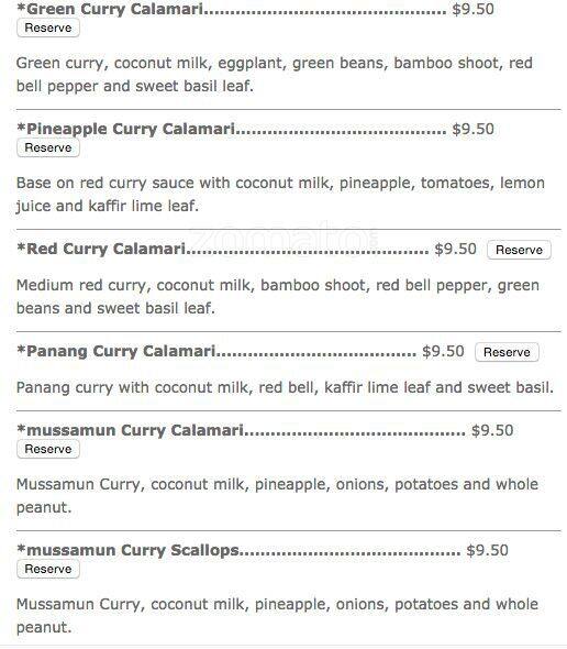 Menu at Thai Osha restaurant, Pleasant Hill