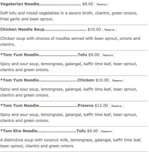 Menu at Thai Osha restaurant, Pleasant Hill
