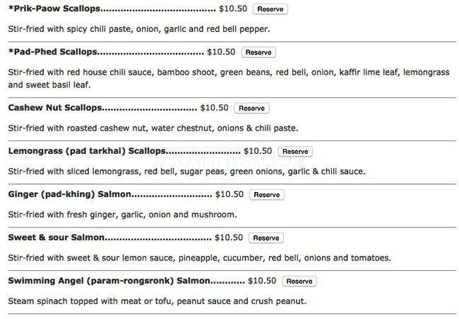 Menu at Thai Osha restaurant, Pleasant Hill