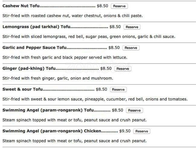 Menu at Thai Osha restaurant, Pleasant Hill