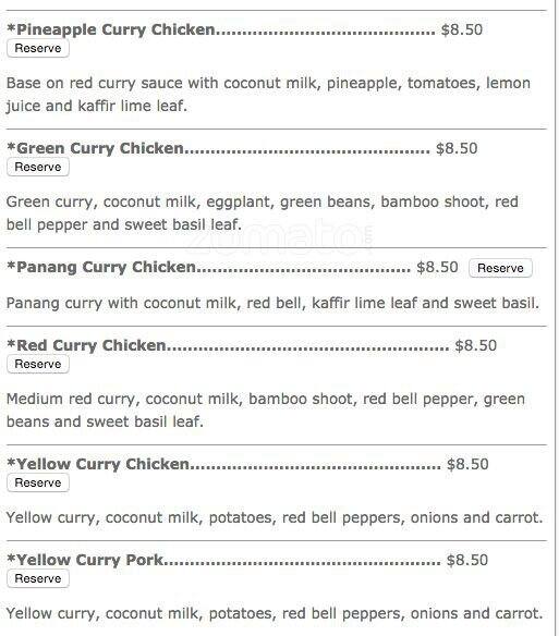 Menu at Thai Osha restaurant, Pleasant Hill