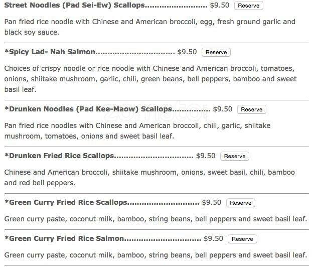 Menu at Thai Osha restaurant, Pleasant Hill