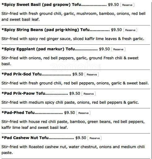 Menu at Thai Osha restaurant, Pleasant Hill