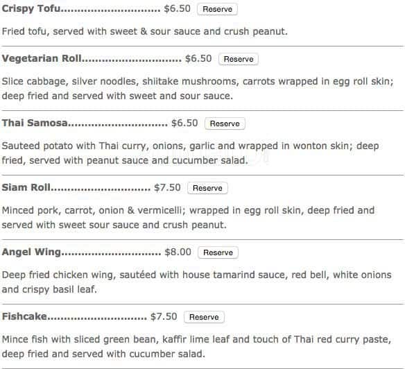 Menu at Thai Osha restaurant, Pleasant Hill