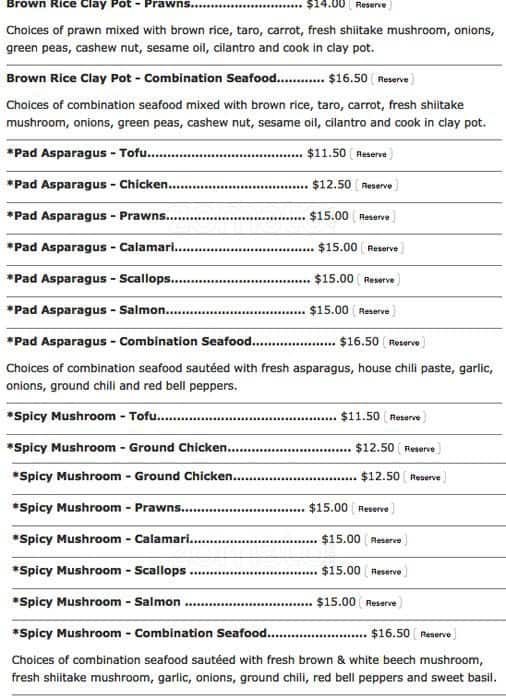 Menu at Thai Osha Restaurant, Pleasant Hill