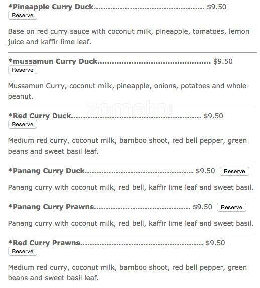 Menu at Thai Osha restaurant, Pleasant Hill