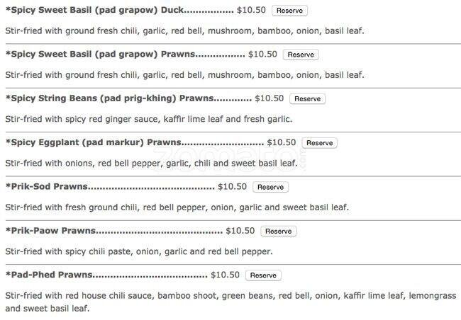 Menu at Thai Osha restaurant, Pleasant Hill