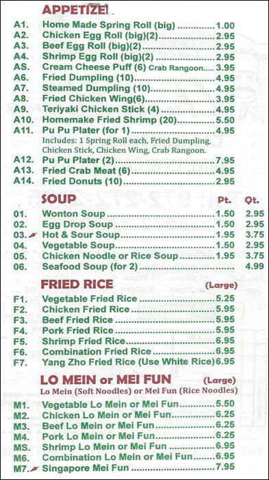 Menu at Uncle Wing Chinese Restaurant, Garland