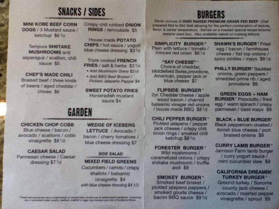 Menu at Flip Side pub & bar, Hudson
