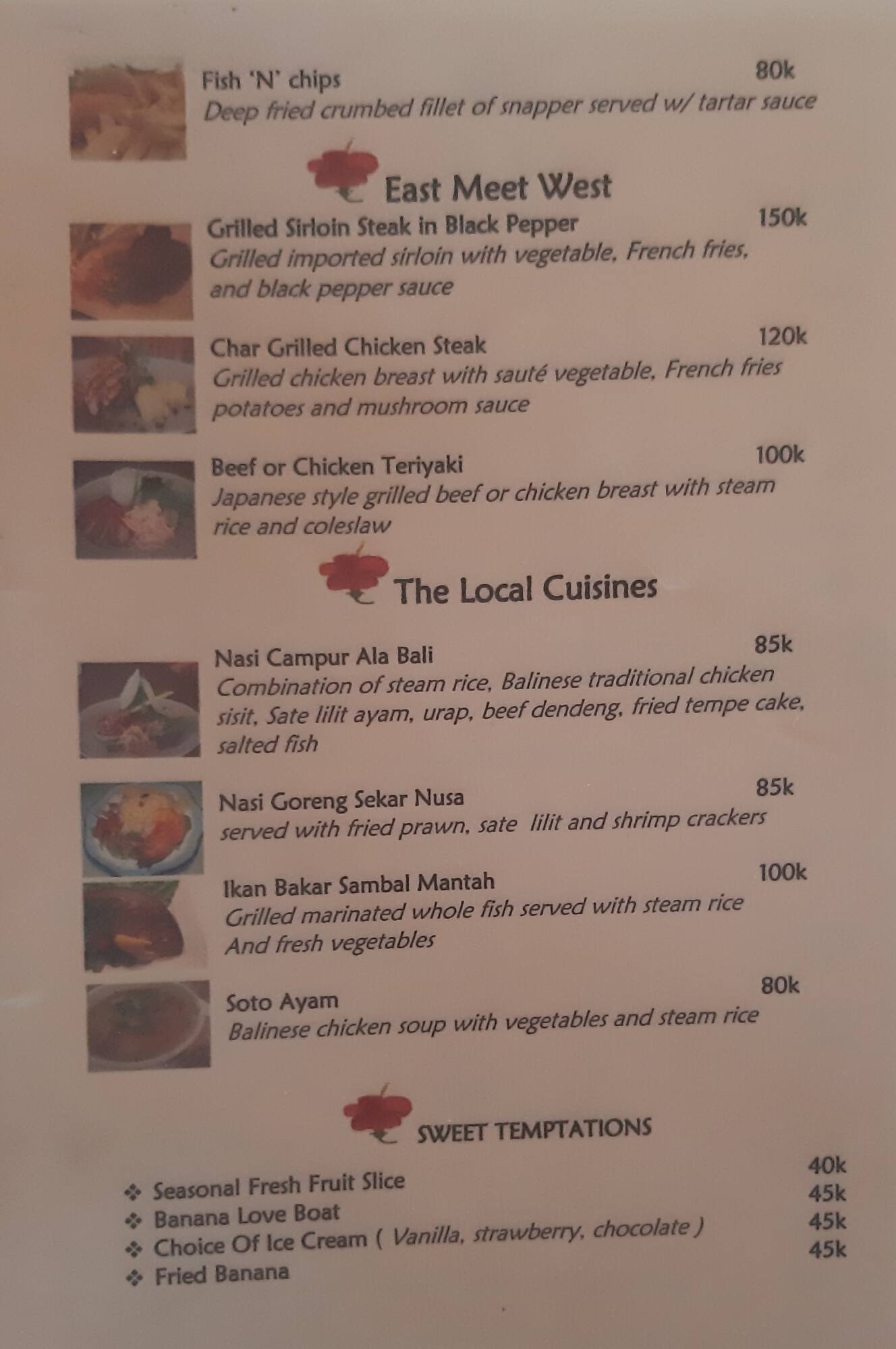 Menu at La Terrace Restaurant, Kuta Selatan, Sekar Nusa Villas Hotel Jl ...